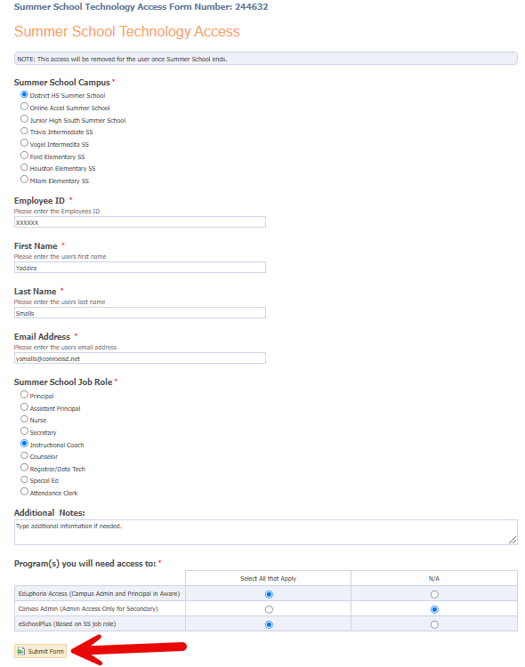 Requesting Summer School Technology Access