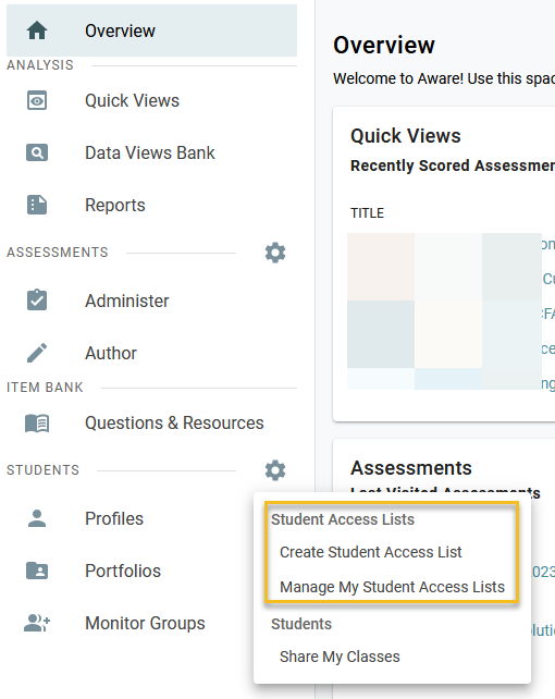 Creating a Student Access List