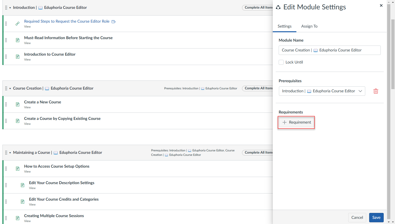 Adding Module Prerequisites and Requirements