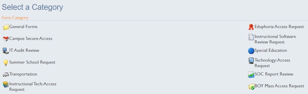 Current Formspace Forms Available