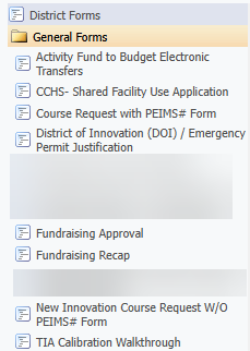 Current Formspace Forms Available